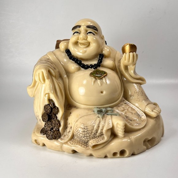 Accents | Buddha Budai Happy Smiling Laughing Figure Statue Ivory Color ...